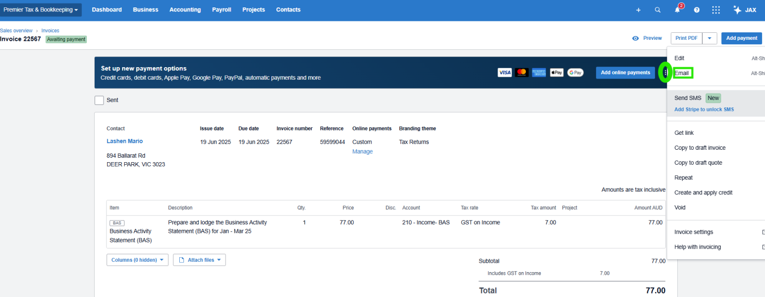 Invoice – Premier Tax & Bookkeeping
