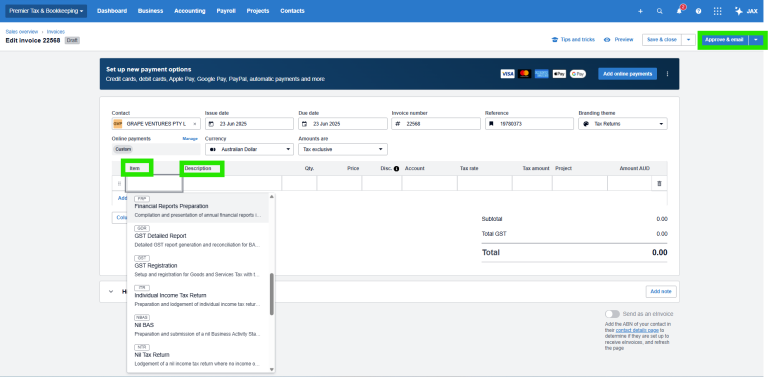 Invoice – Premier Tax & Bookkeeping