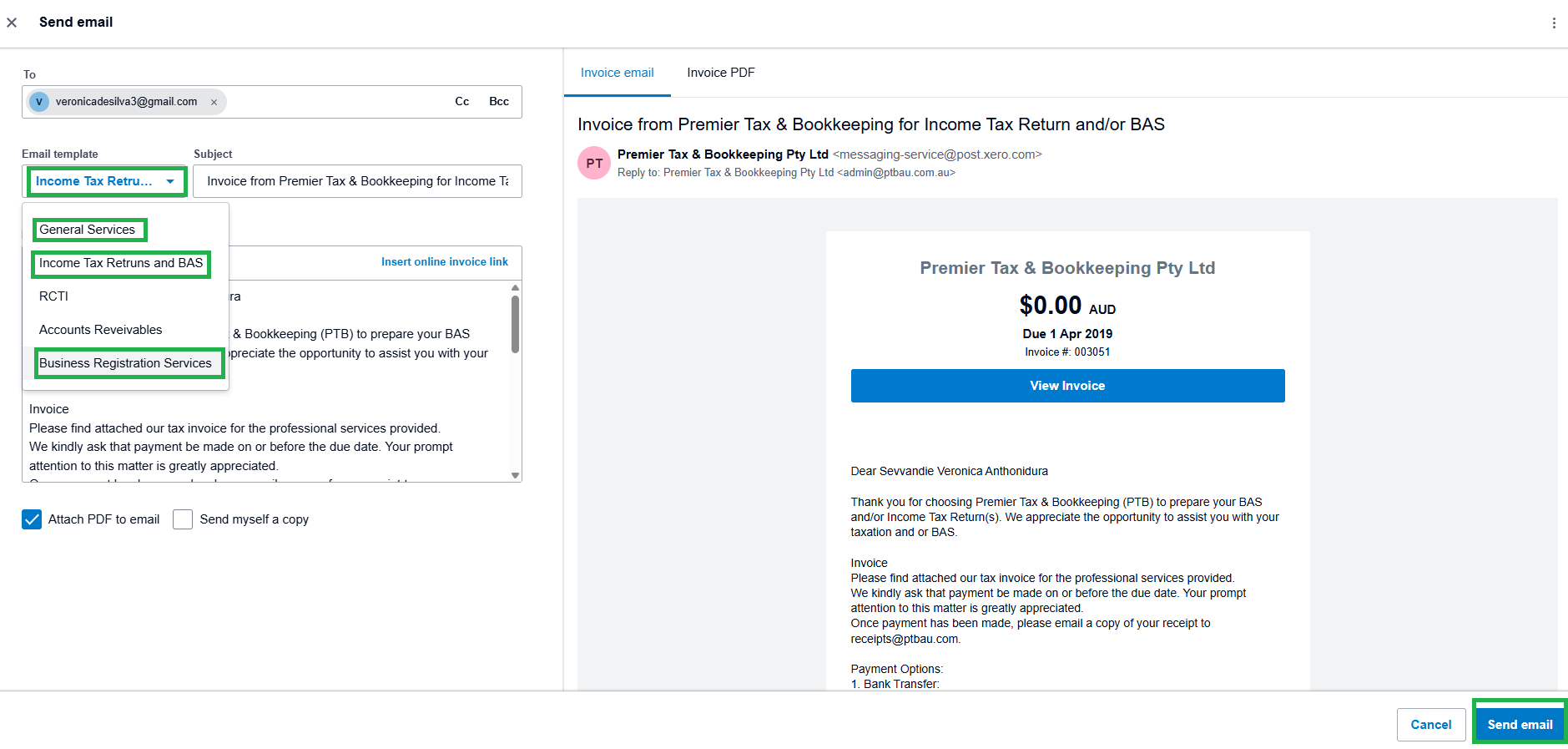 Invoice – Premier Tax & Bookkeeping